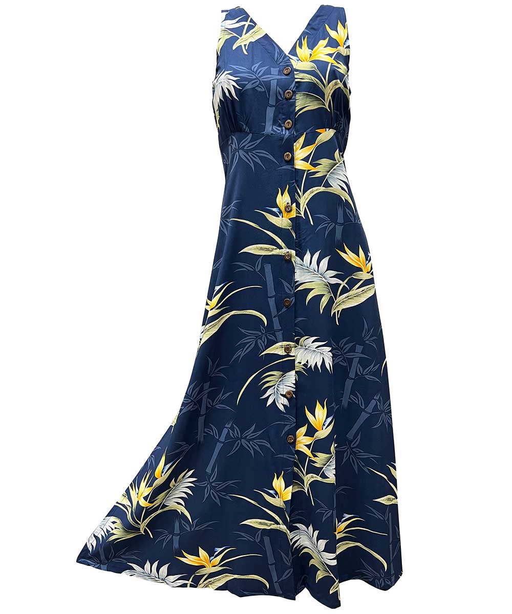 Bamboo Paradise Button-Front Tank Dress, Navy – AlohaFunWear.com